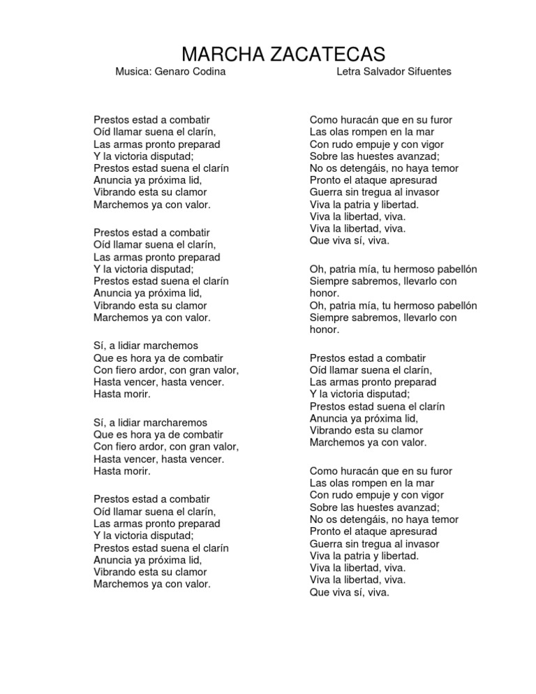Marcha Zacatecas Letra | PDF