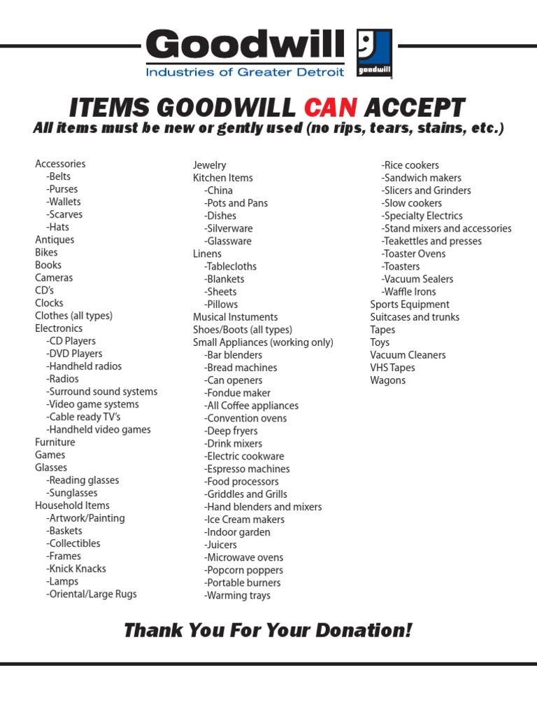 Goodwill Accepted and Unaccepted Items | PDF | Home Appliance | Home