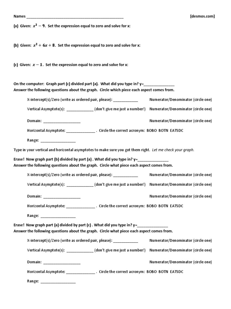 Rational Functions With Desmos | PDF
