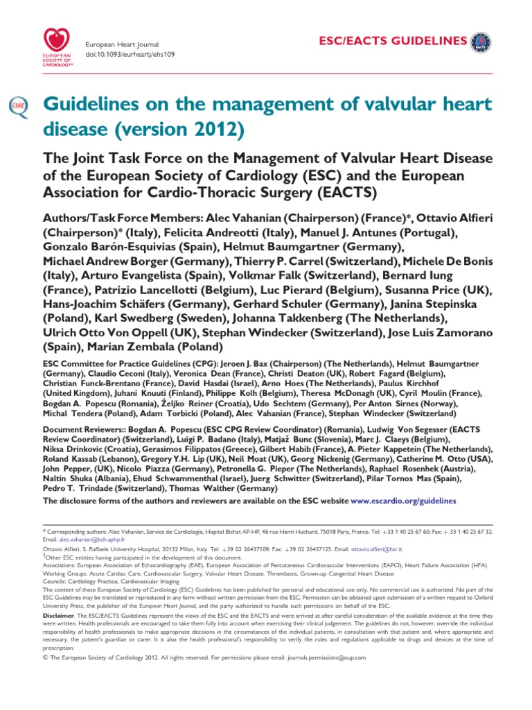 2012 ESC/EACTS Valvular Heart Guidelines | PDF | Coronary Artery Bypass ...