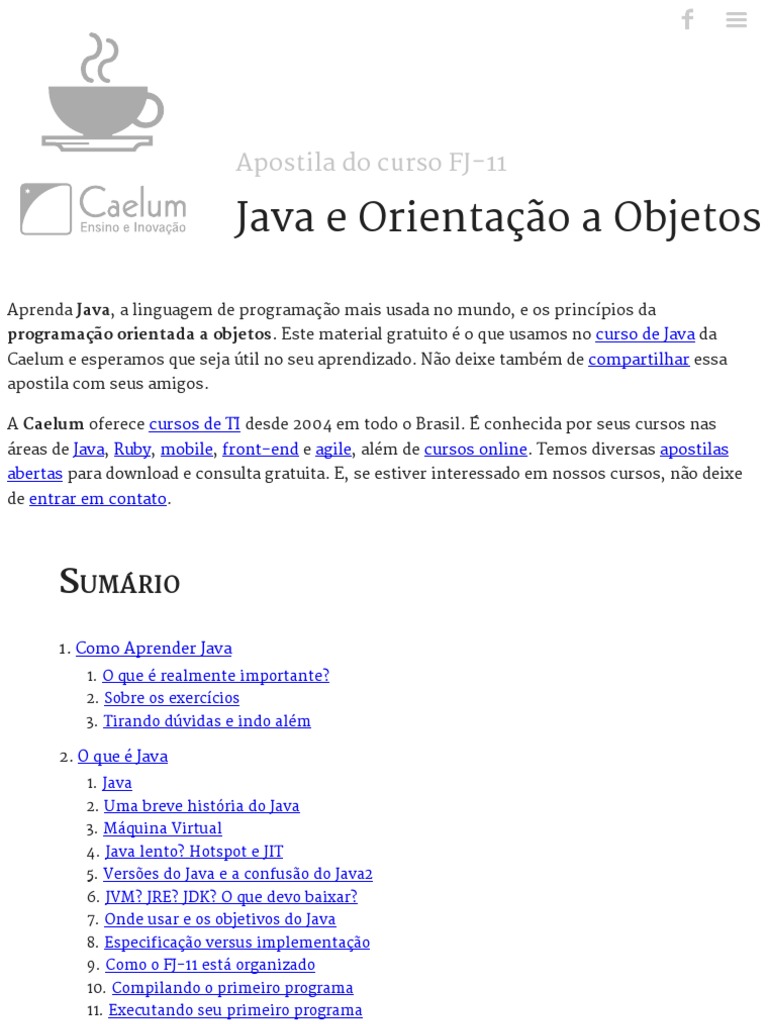 Apostila Java e Orientação A Objetos - Caelum | PDF | Classe ...