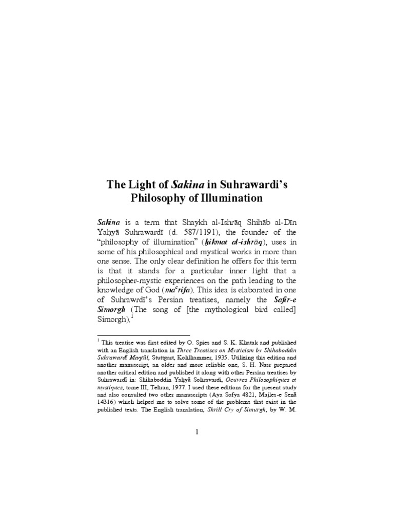 The Light of Sakina in Suhrawardis Philosophy of Illumination | PDF ...