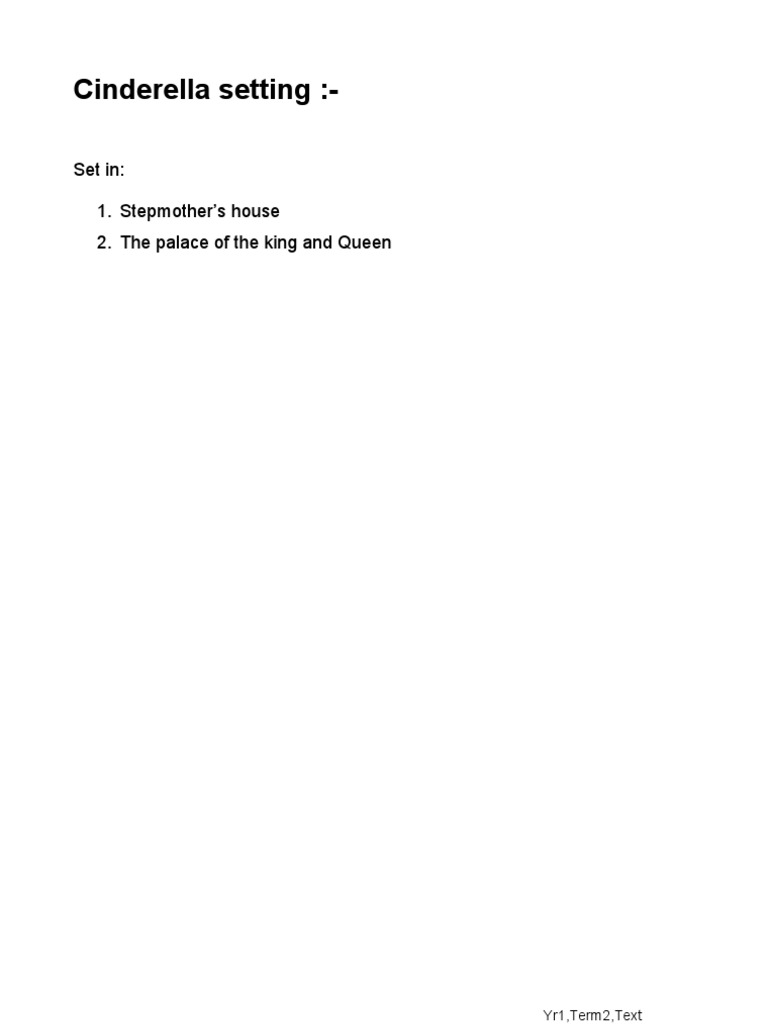 Cinderella Setting:-: Set In: 1. Stepmother's House 2. The Palace of ...