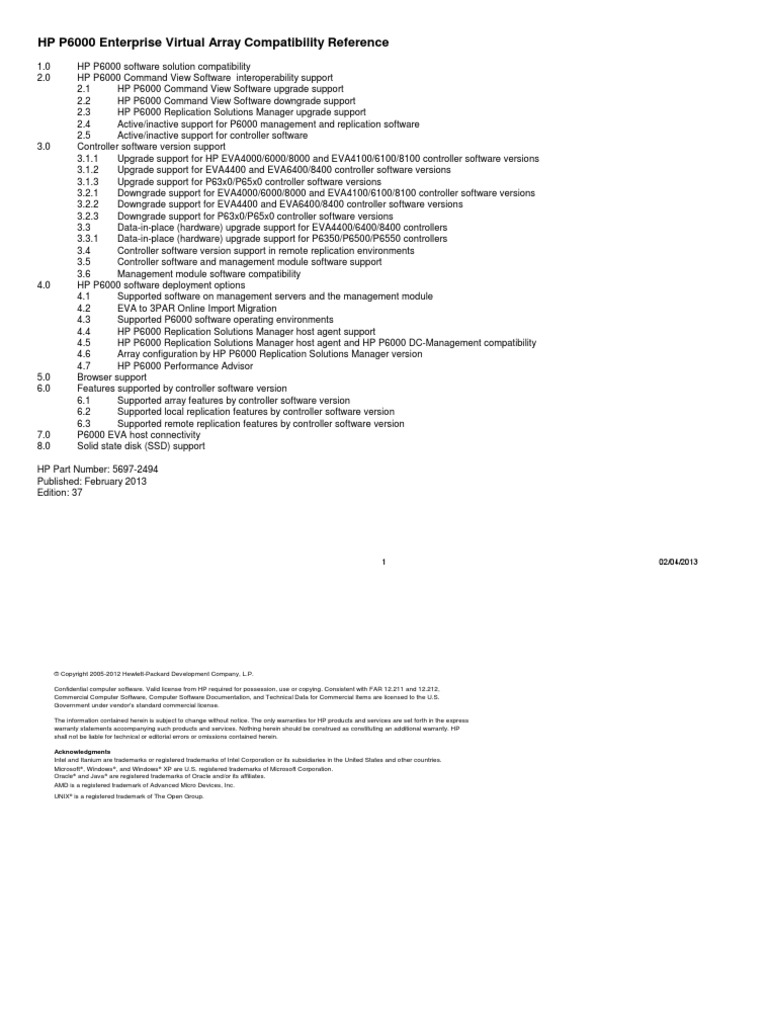 HP P6000 Enterprise Virtual Array Compatibility Reference | PDF | Windows Server 2003 ...