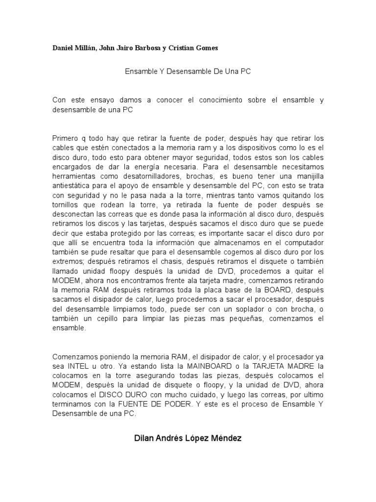 Guía Completa: Ensamble y Desensamble de PC | PDF | Microprocesador ...