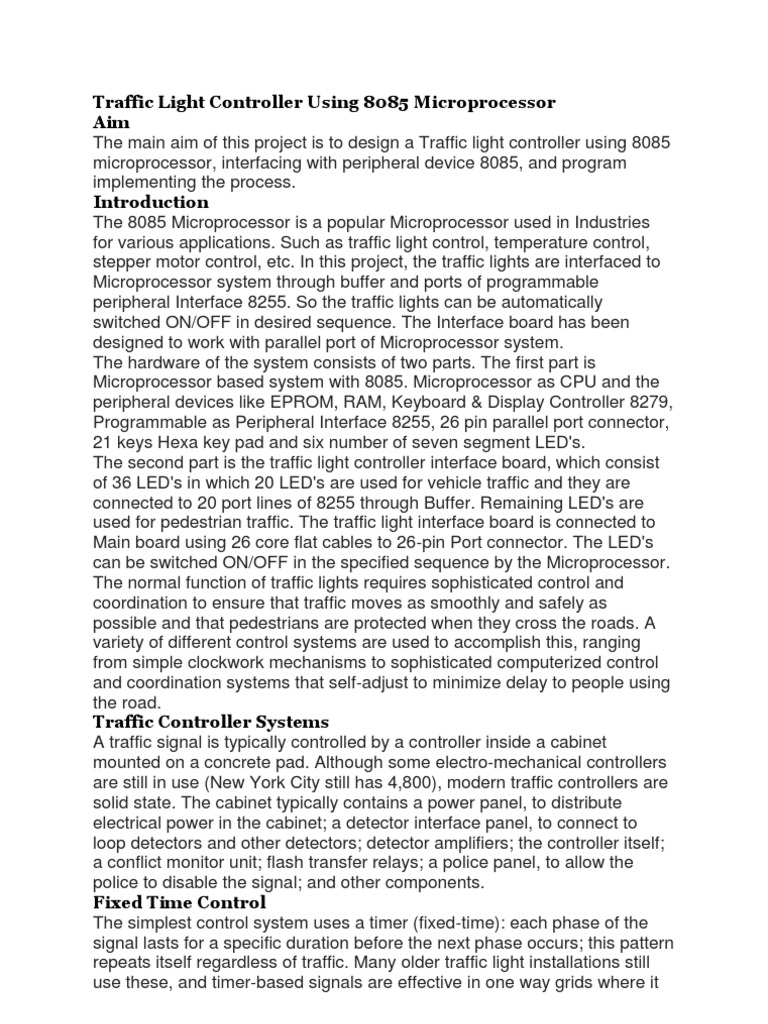 Traffic Light Controller Using 8085 Microprocessor | PDF | Traffic ...