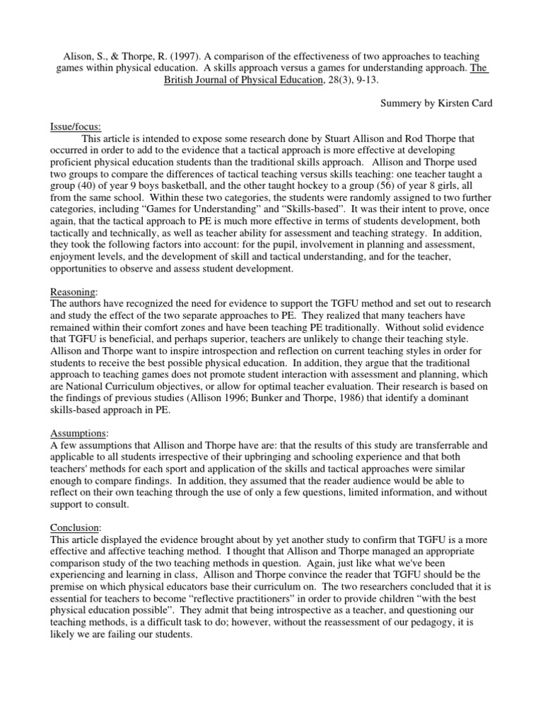 Alison Thorpe | PDF | Physical Education | Teaching Method