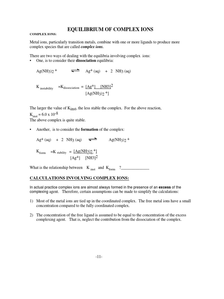 Part II-Unit IV-Equilibrium of Complex Ions | PDF | Coordination Complex | Solubility