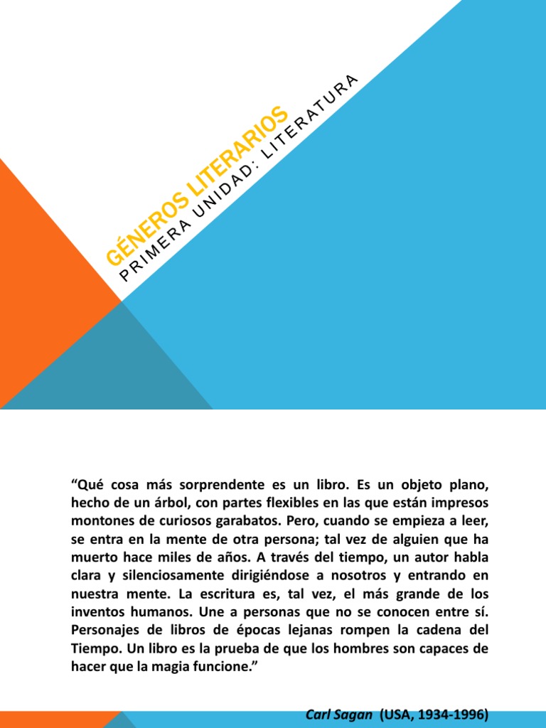 Géneros Literarios, Presentacion Inicial | PDF | Narración | Narrativa