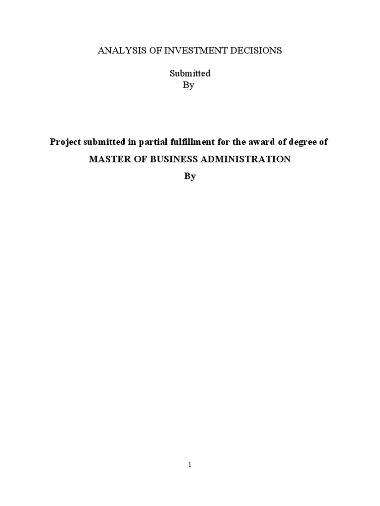 Analysis of Investment Options MBA Project | PDF | Investment Fund ...