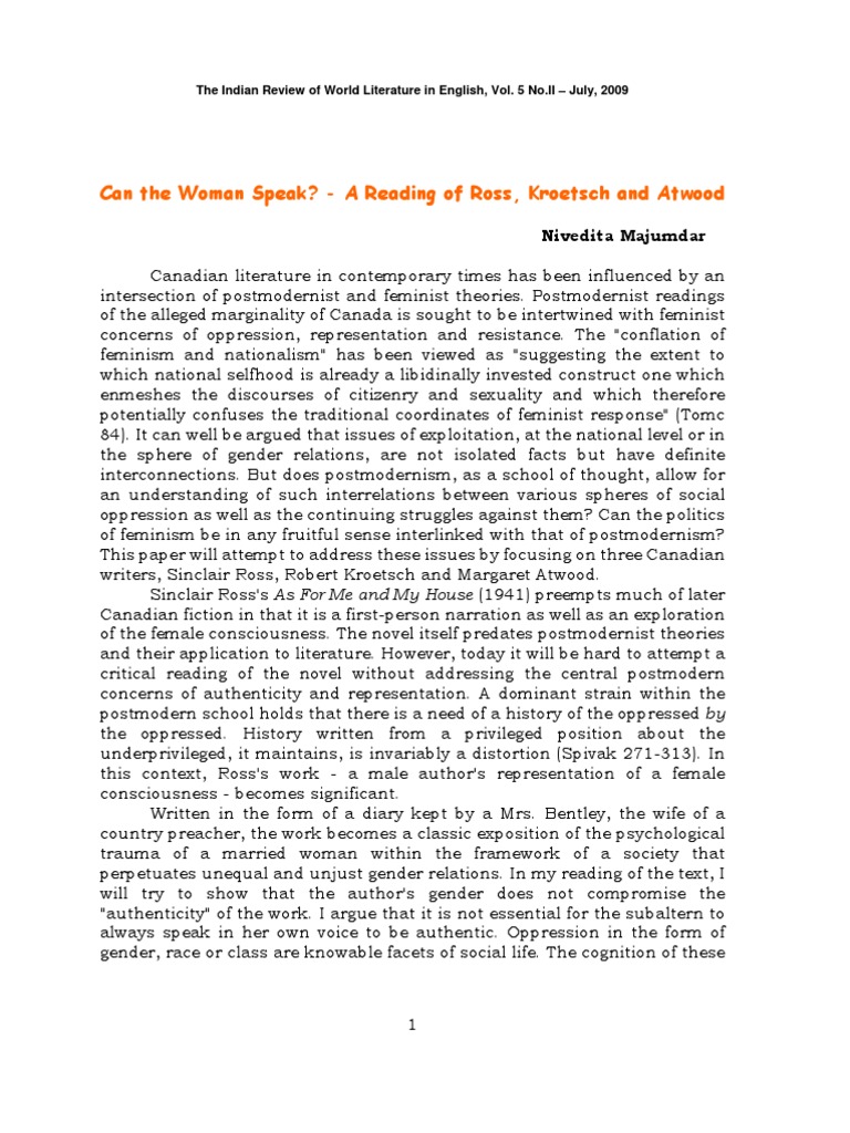 Can The Woman Speak | PDF | Postmodernism | Feminism