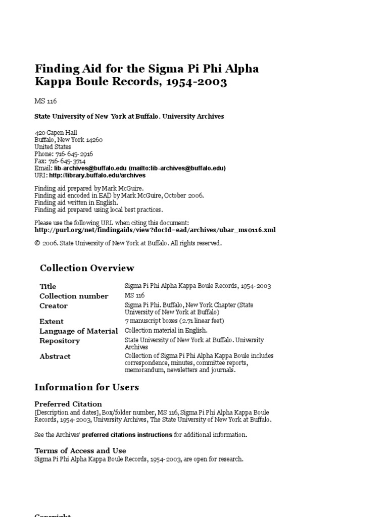 Sigma Pi Phi Alpha Kappa Boule Records, 1954-2003 at The State ...