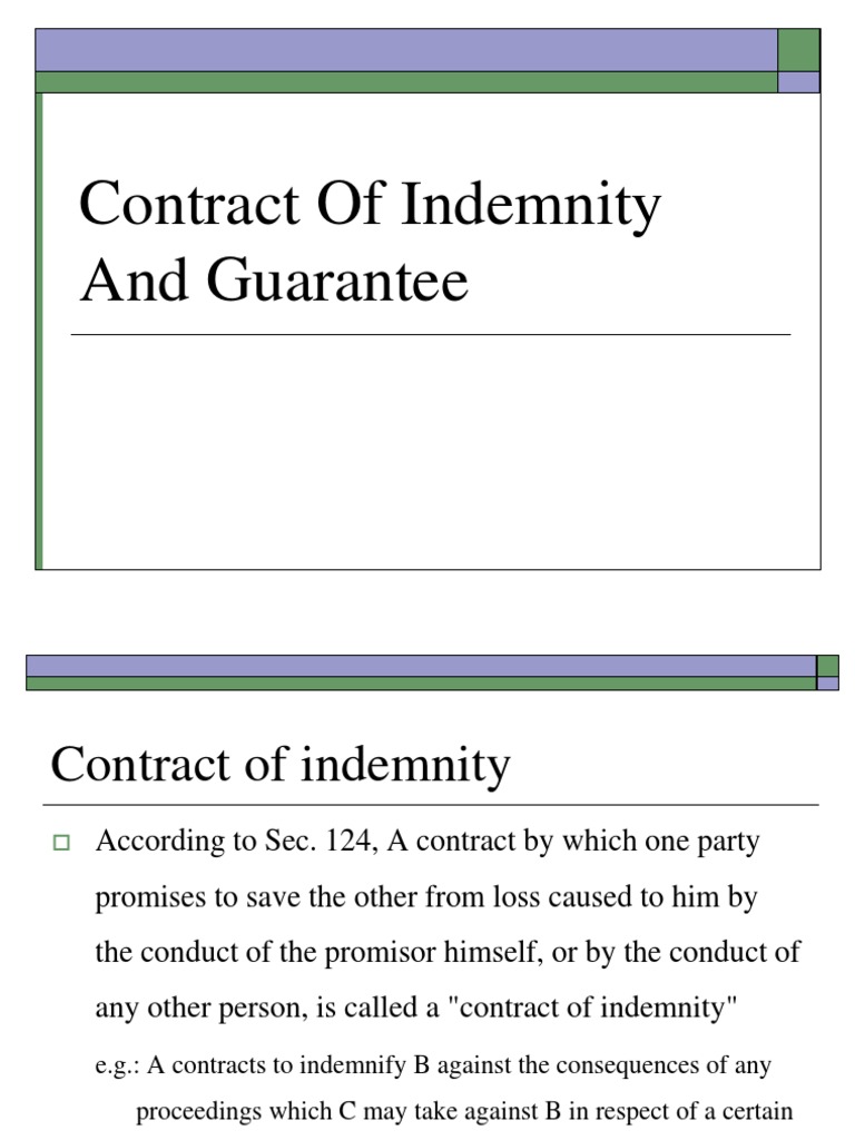 Contract of Indemnity and Guarantee | Guarantee | Indemnity