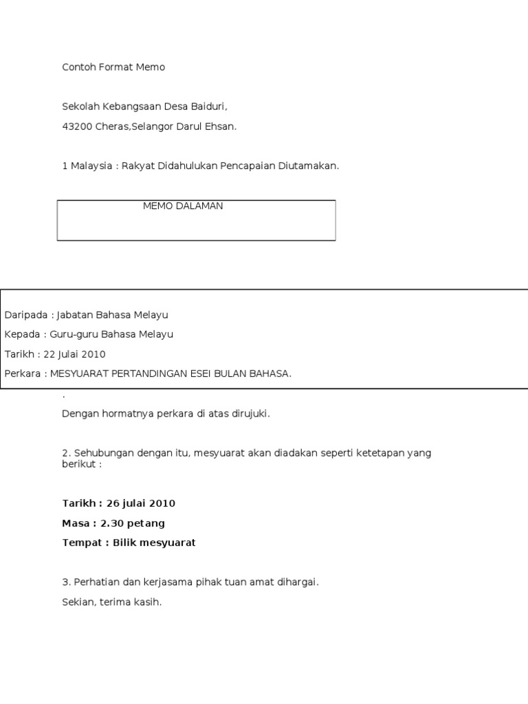 Contoh Format Memo | PDF