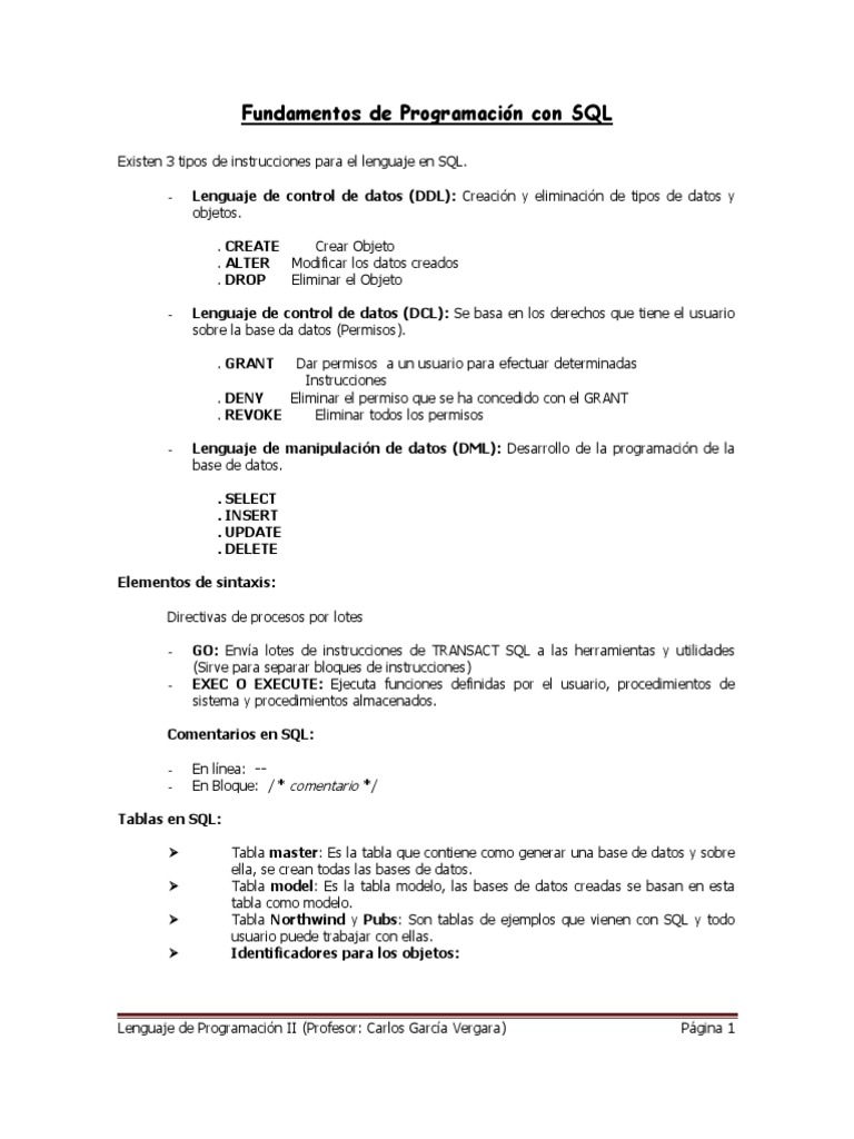 Fundamentos de Programación Con SQL - LP II | PDF