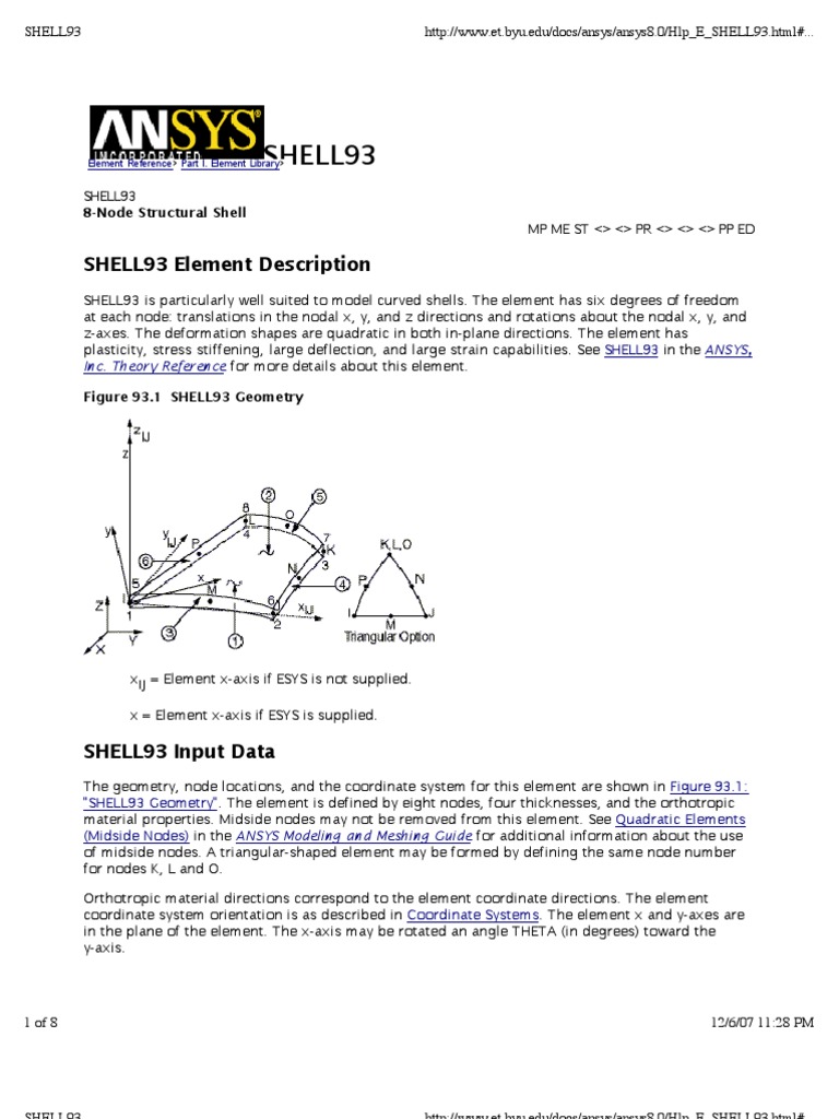 Ansys Shell93 Elementshell 193ansys Shell93 Element | PDF | Deformation ...