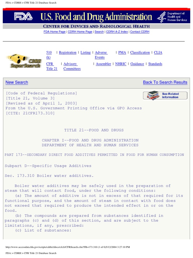 FDA CFR Title 21 Sec. 173.310 | PDF | Food And Drug Administration ...