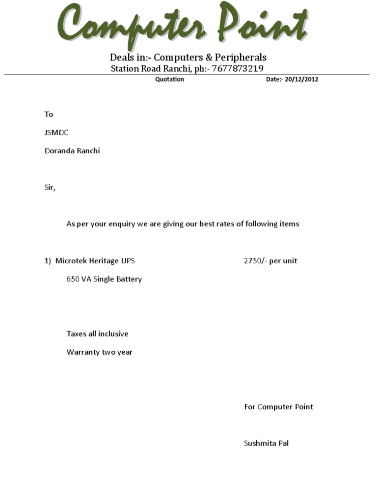 Microtek UPS Quotation for JSMDC | PDF