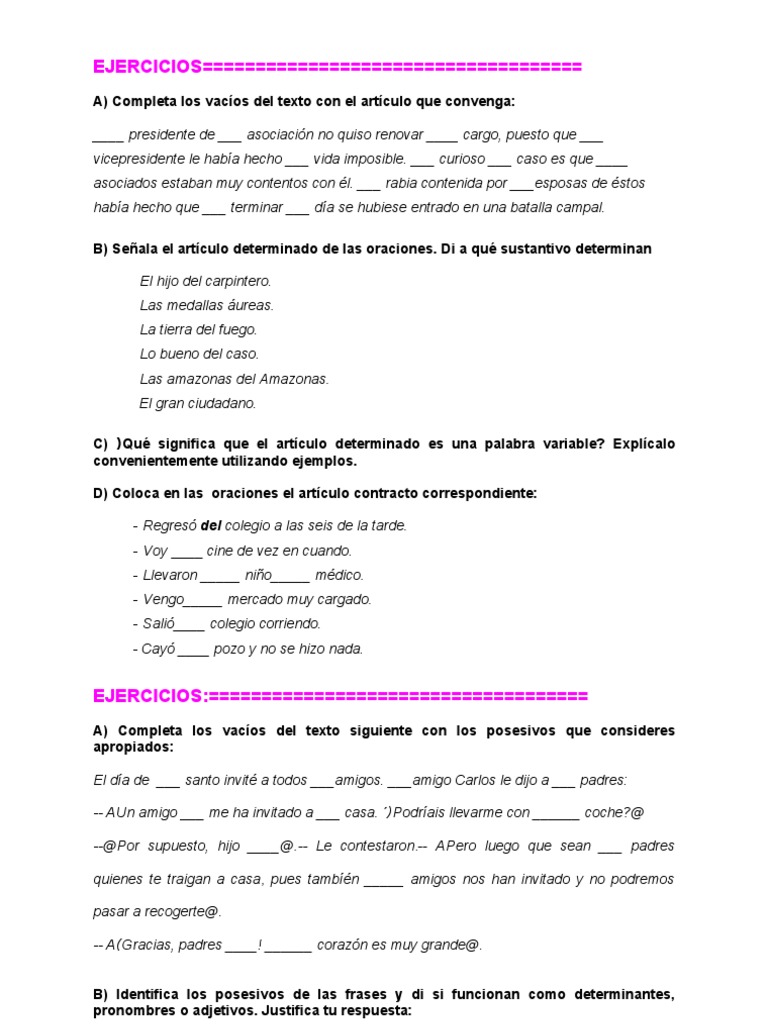 Gramatica. - Ejercicios de Gramatica Española | PDF | Adjetivo | Verbo