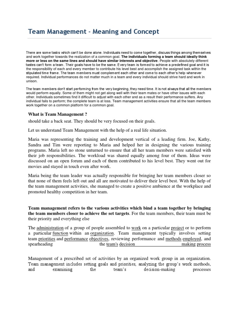 Team Management - Meaning and Concept | PDF | Leadership | Team Building