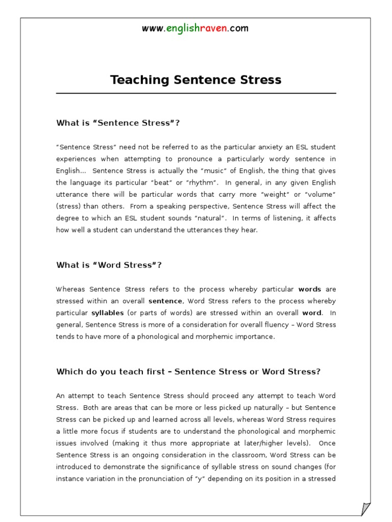 Teaching English Sentence Stress Techniques | PDF | Stress (Linguistics ...