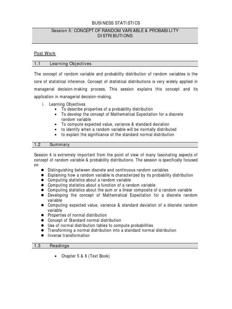 Concept of Random Variables | PDF | Business | Finance & Money Management