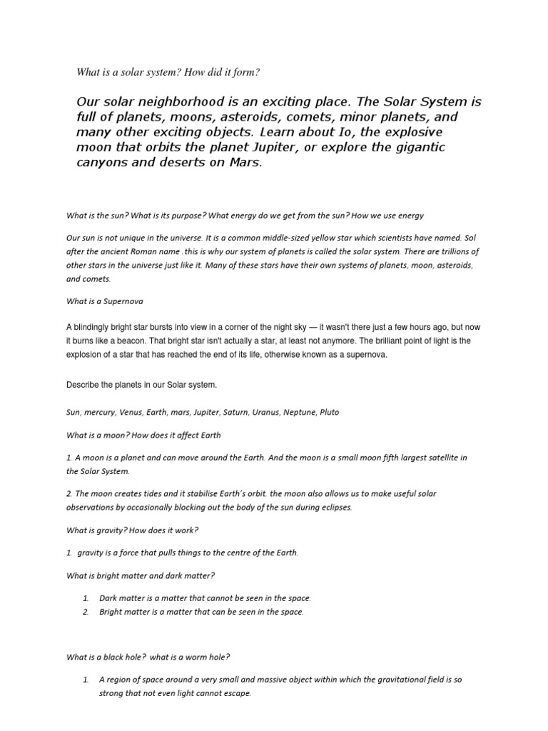 What Is A Solar System Primary School Assignment | PDF | Planets ...