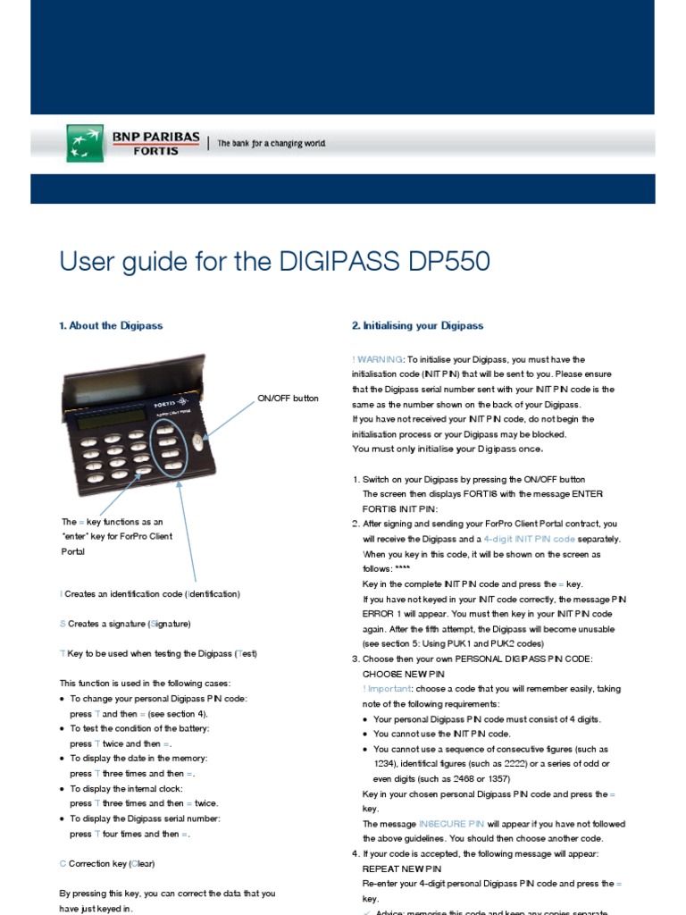 Digipass User Manual | Secure Communication | Password