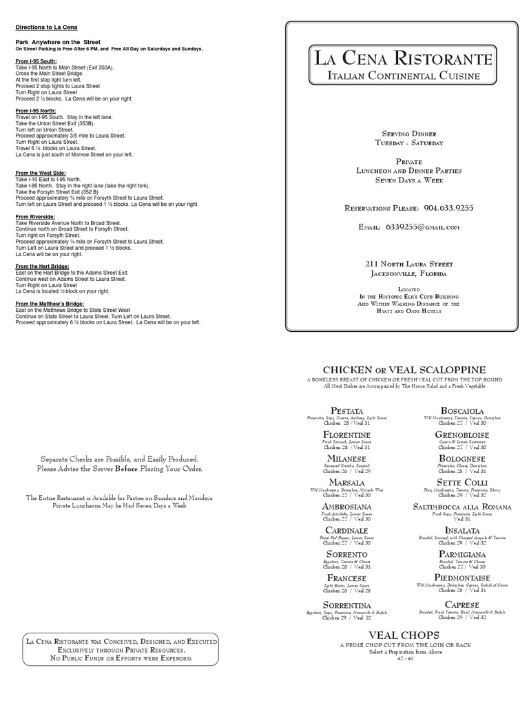 La Cena Ristorante Menu Overview | PDF | Cooking, Food & Wine