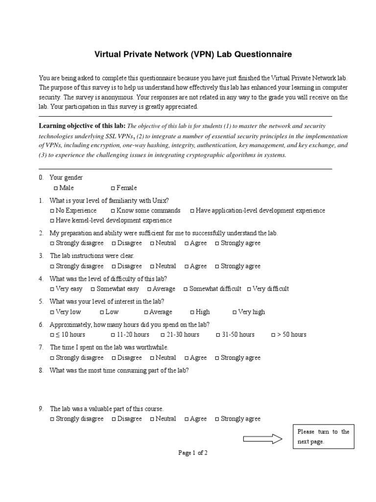 VPN Questionnaire | PDF | Virtual Private Network | Secrecy