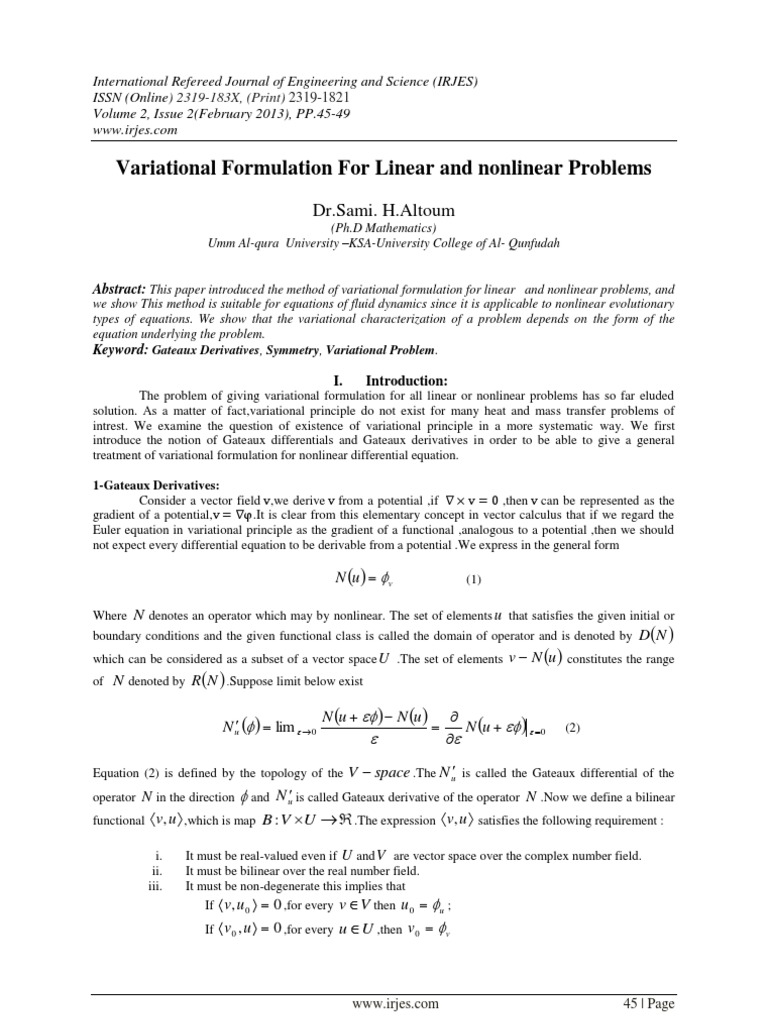 Variational Formulation For Linear and Nonlinear Problems: DR - Sami. H.Altoum | PDF | Calculus ...
