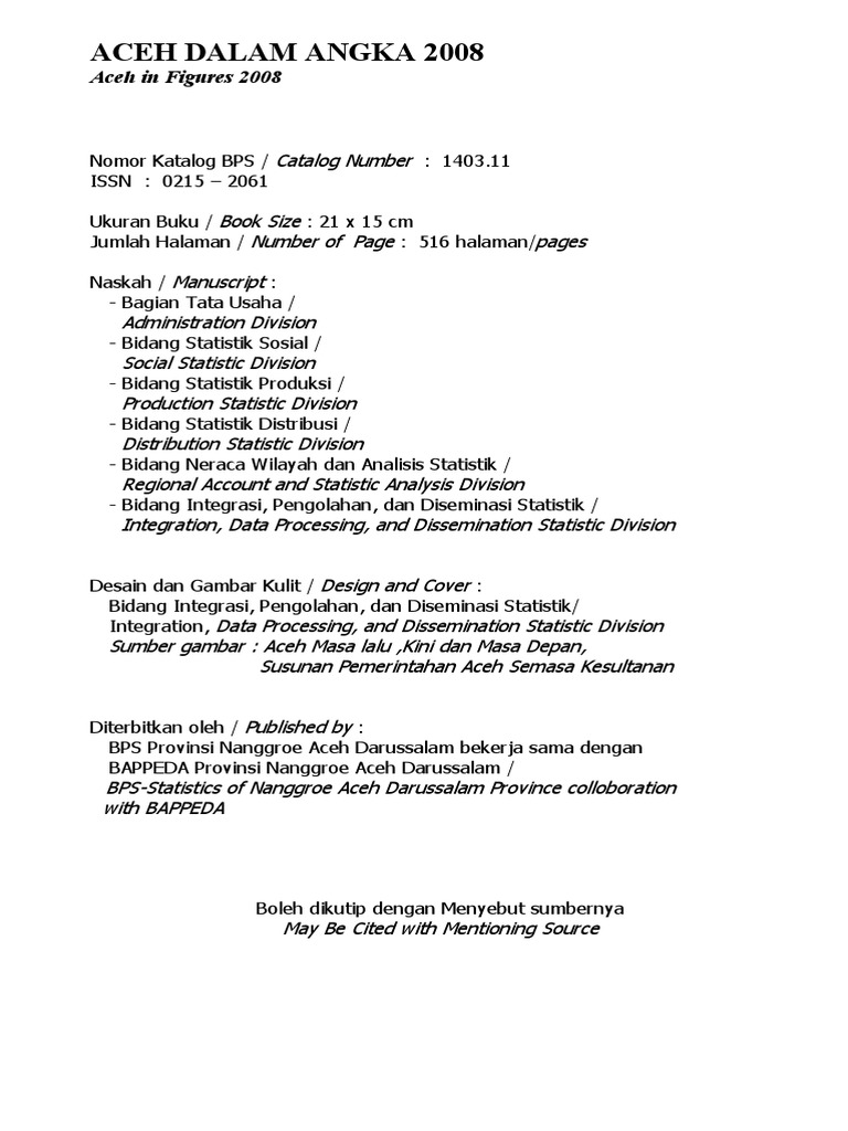 Aceh DalAm Angka 2008 | PDF | Sekolah Menengah | Pertanian