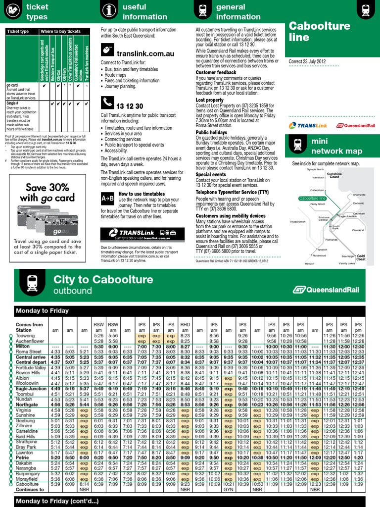 Train Timetable Caboolture Line | PDF | Sustainable Transport | Queensland