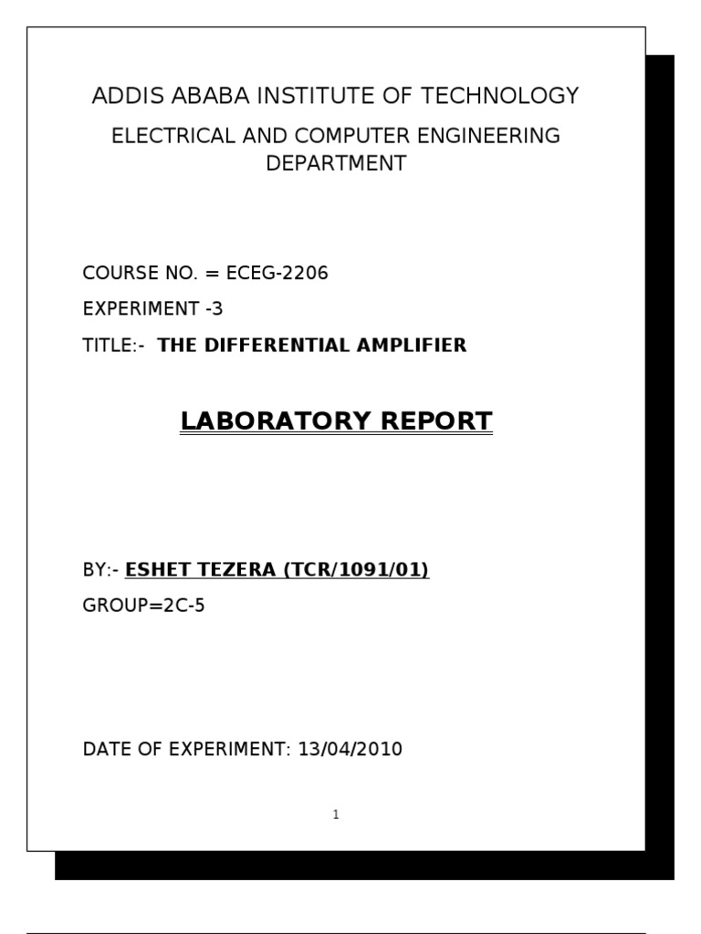 Addis Ababa Institute of Technology: Laboratory Report | PDF ...