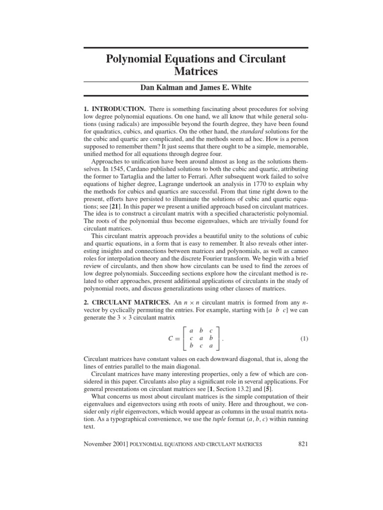 Circulant Matrices | PDF | Eigenvalues And Eigenvectors | Matrix (Mathematics)