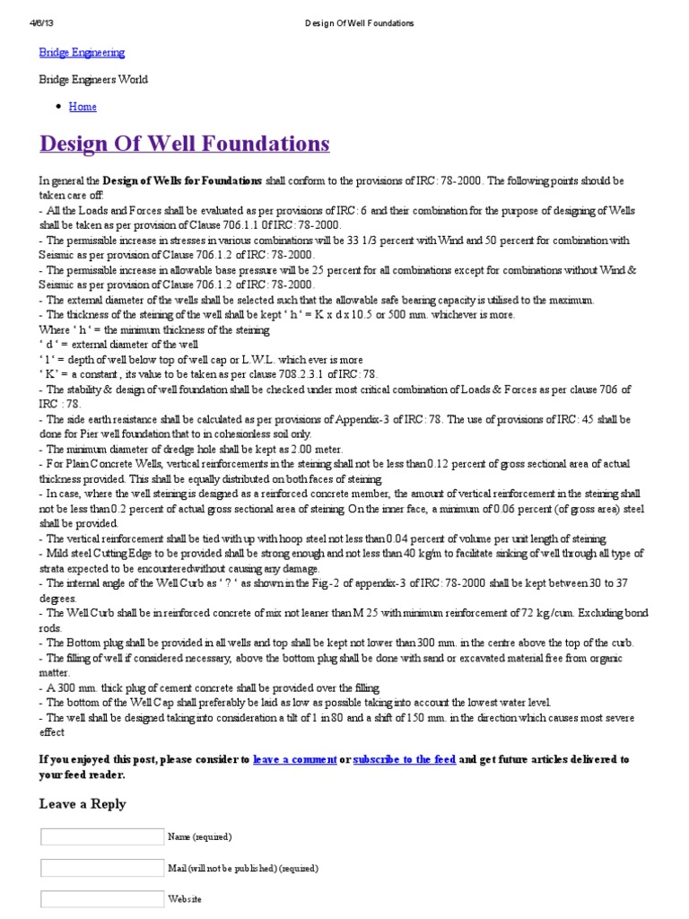 Design of Well Foundations | PDF | Prestressed Concrete | Reinforced ...