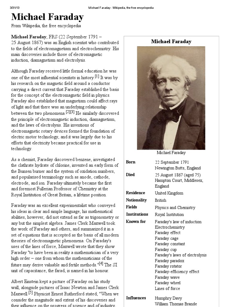 Michael Faraday - Wikipedia, The Free Encyclopedia | PDF | Electricity ...