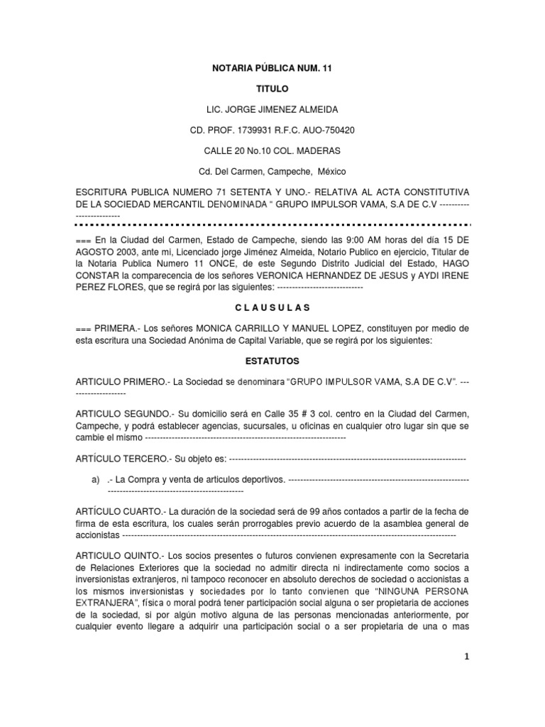 Acta Constitutiva | PDF | Liquidación | Compartir (Finanzas)