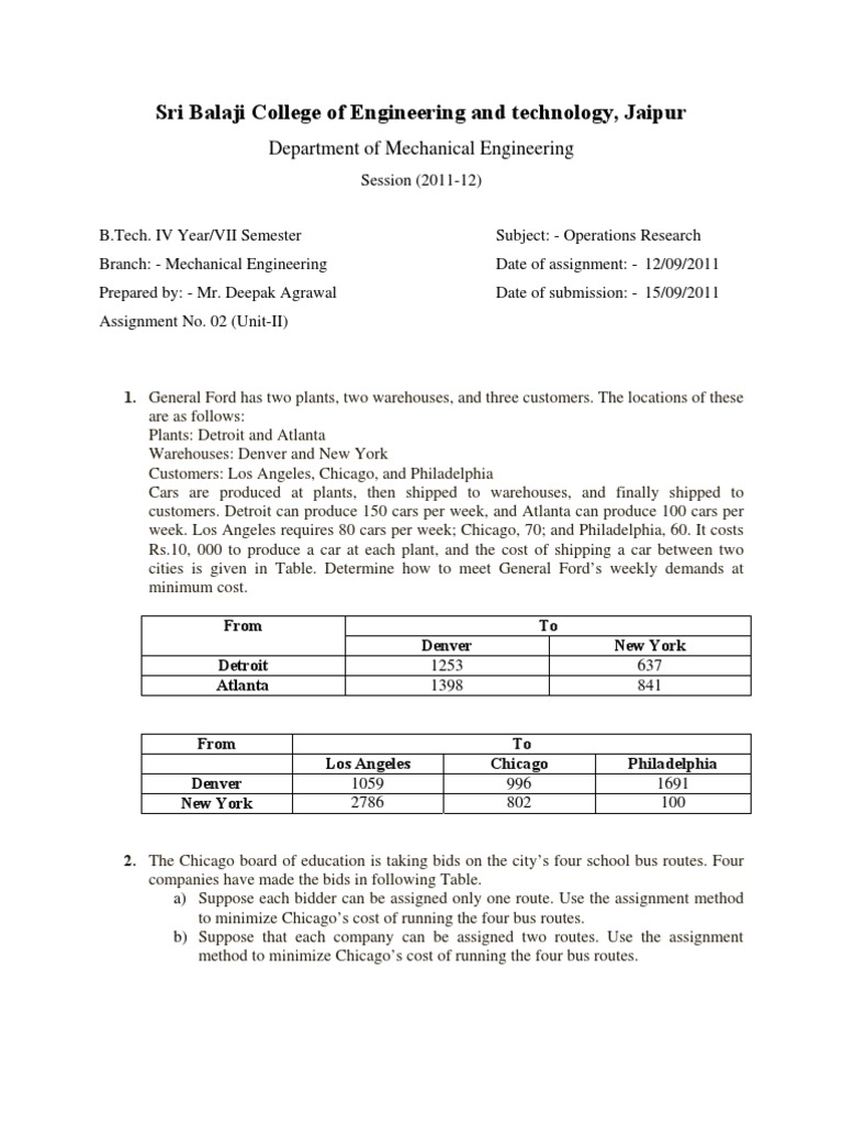 Operations Research Assignment Unit 2 | PDF | Business