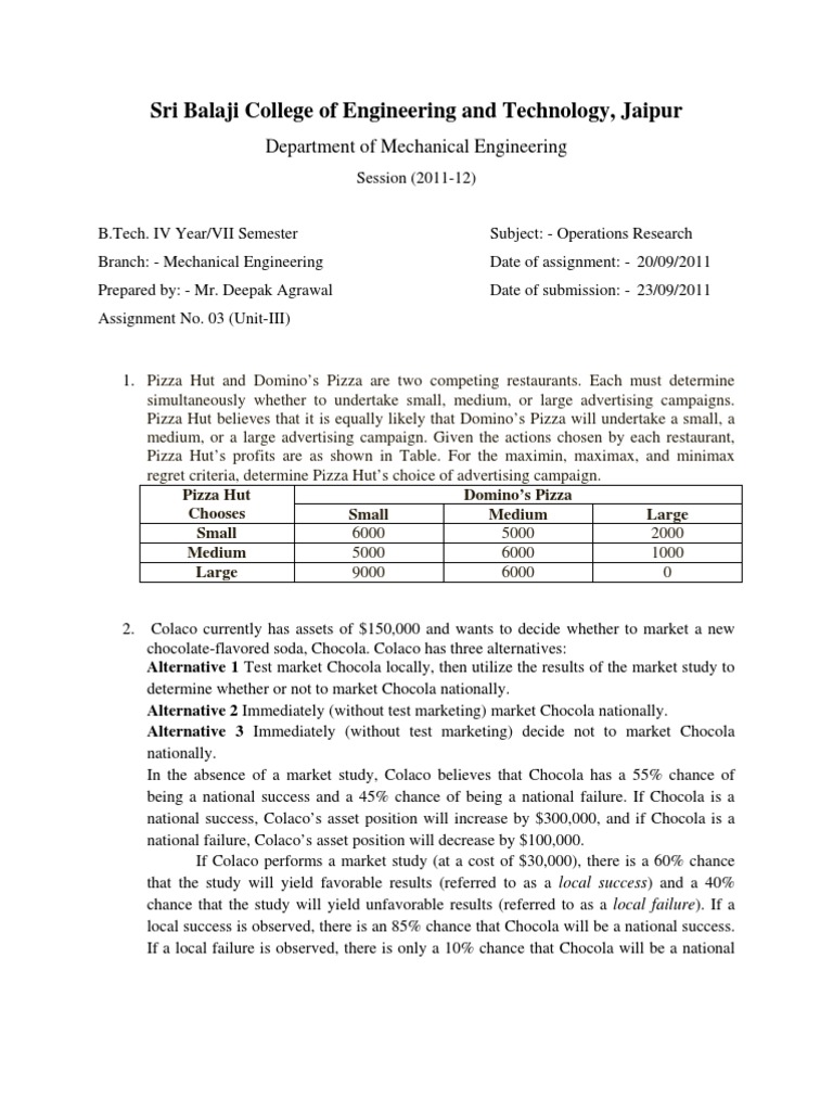 Operations Research Assignment Unit 3 | PDF | Marketing | Prosecution