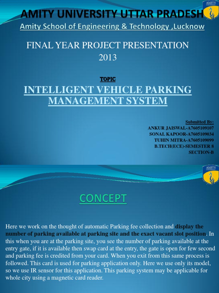 Final PPT 5thapril Intelligent Vehicle Parking Management System | PDF ...
