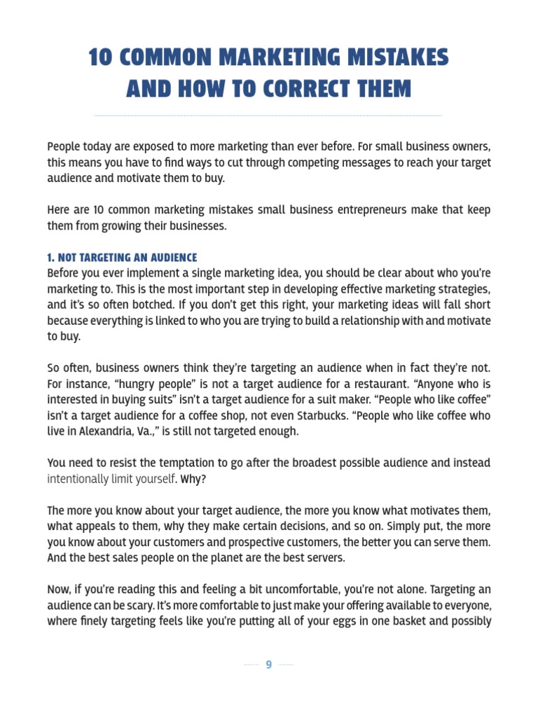 10 Common Marketing Mistakes and How To Correct Them | PDF | Target ...