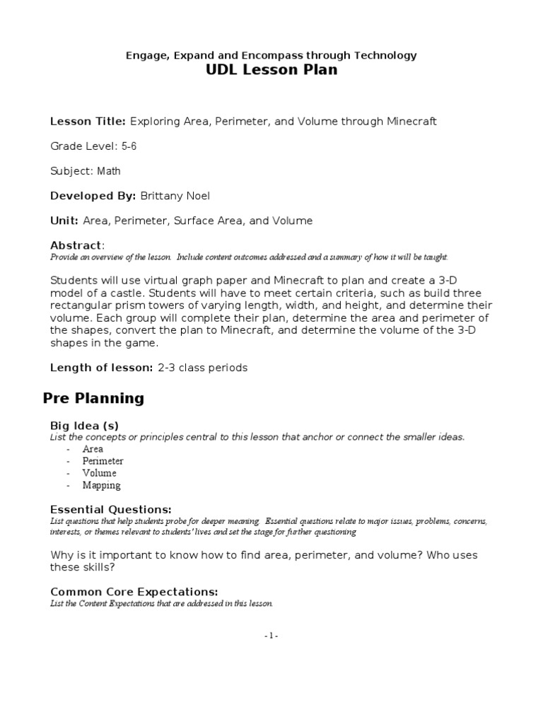 Minecraft Lesson | PDF | Area | Educational Assessment