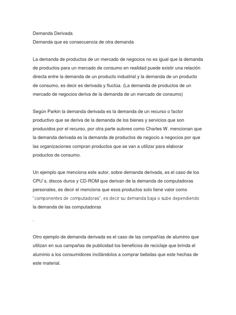 Demanda Derivada | PDF | Demanda | Los consumidores