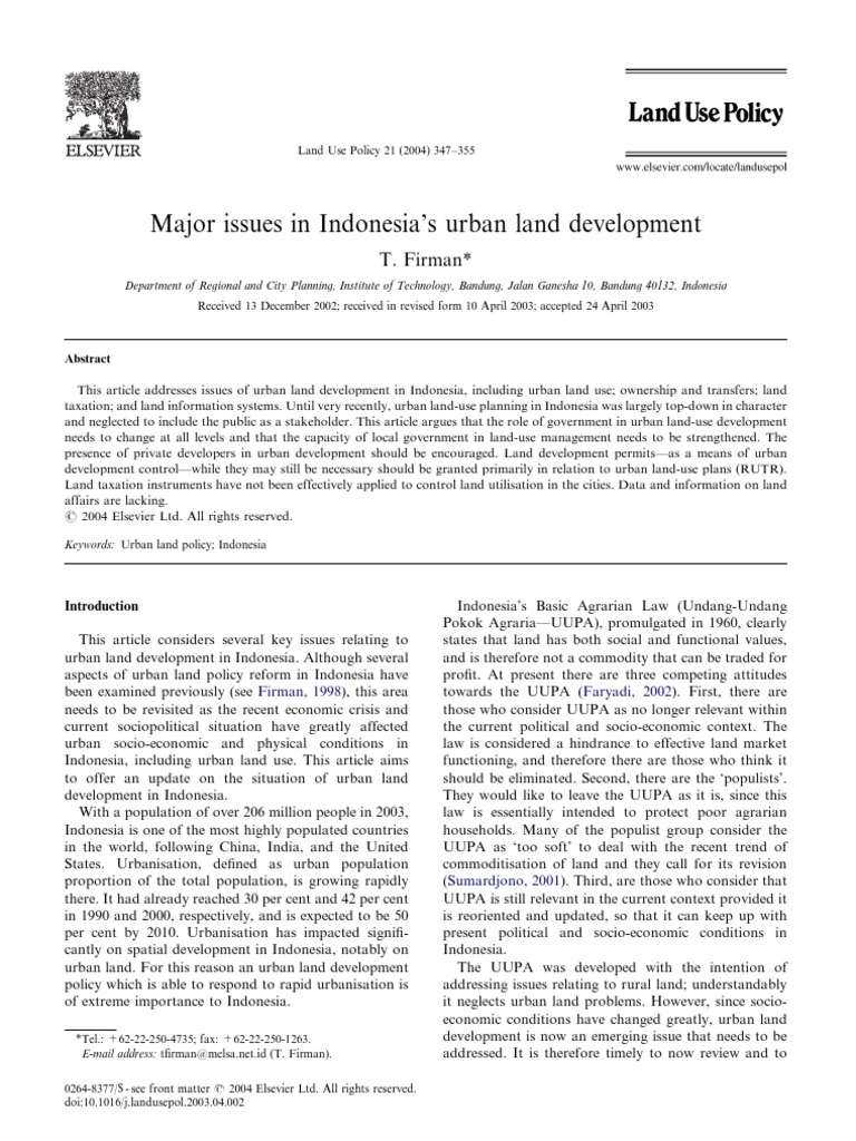Major Issues in Indonesia's Urban Land Development | PDF | Indonesia ...