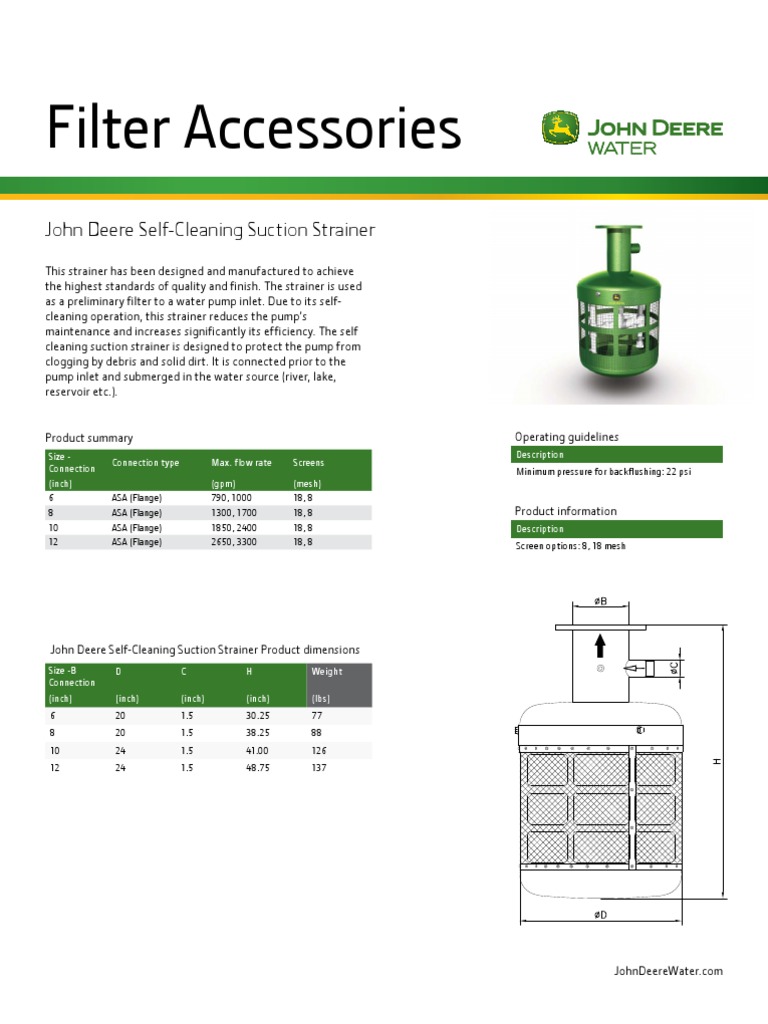 Filter Accessories: John Deere Self-Cleaning Suction Strainer | PDF ...