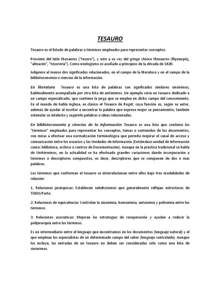 Definición y Ejemplos de Tesauro | PDF | Ciencias de la Información ...