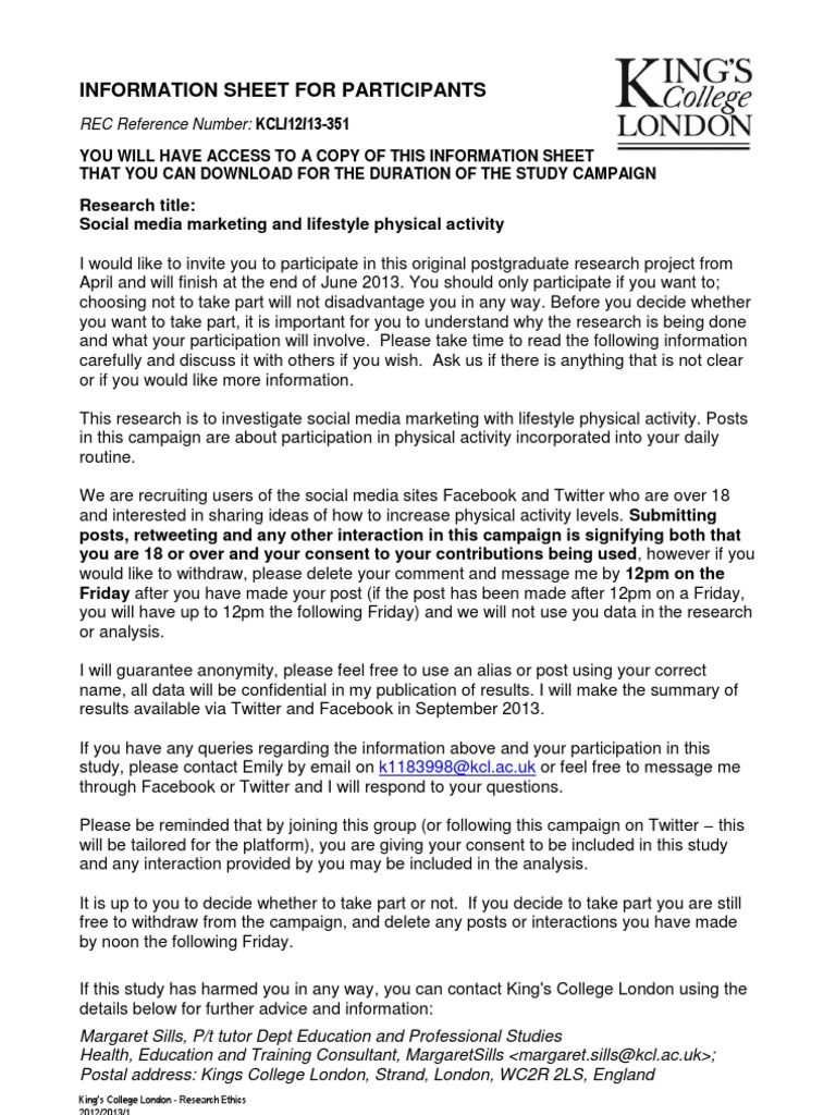 Participant Information Sheet | Download Free PDF | Social Media ...