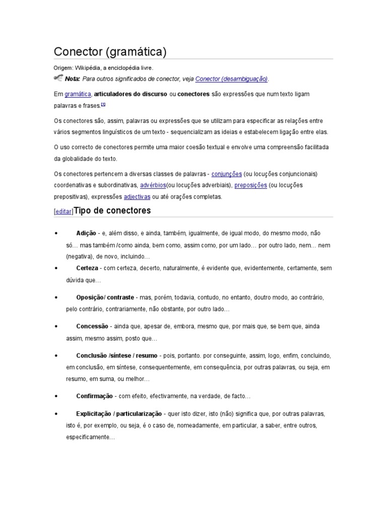 Conectores em português | Linguística | Idiomas