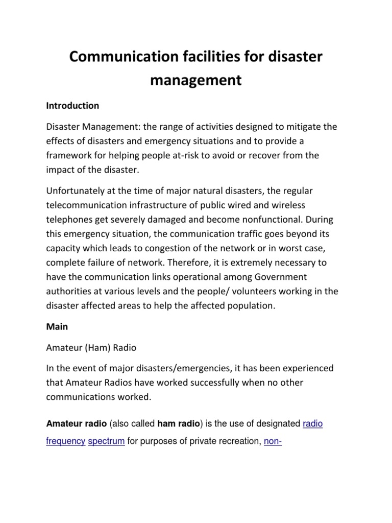 Communication in Disaster Management | PDF | Amateur Radio ...